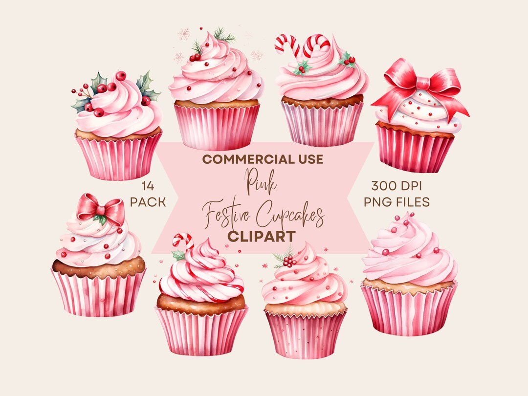 Pink Christmas Cupcakes Clipart, Holiday Treats Clip Art, Festive ...