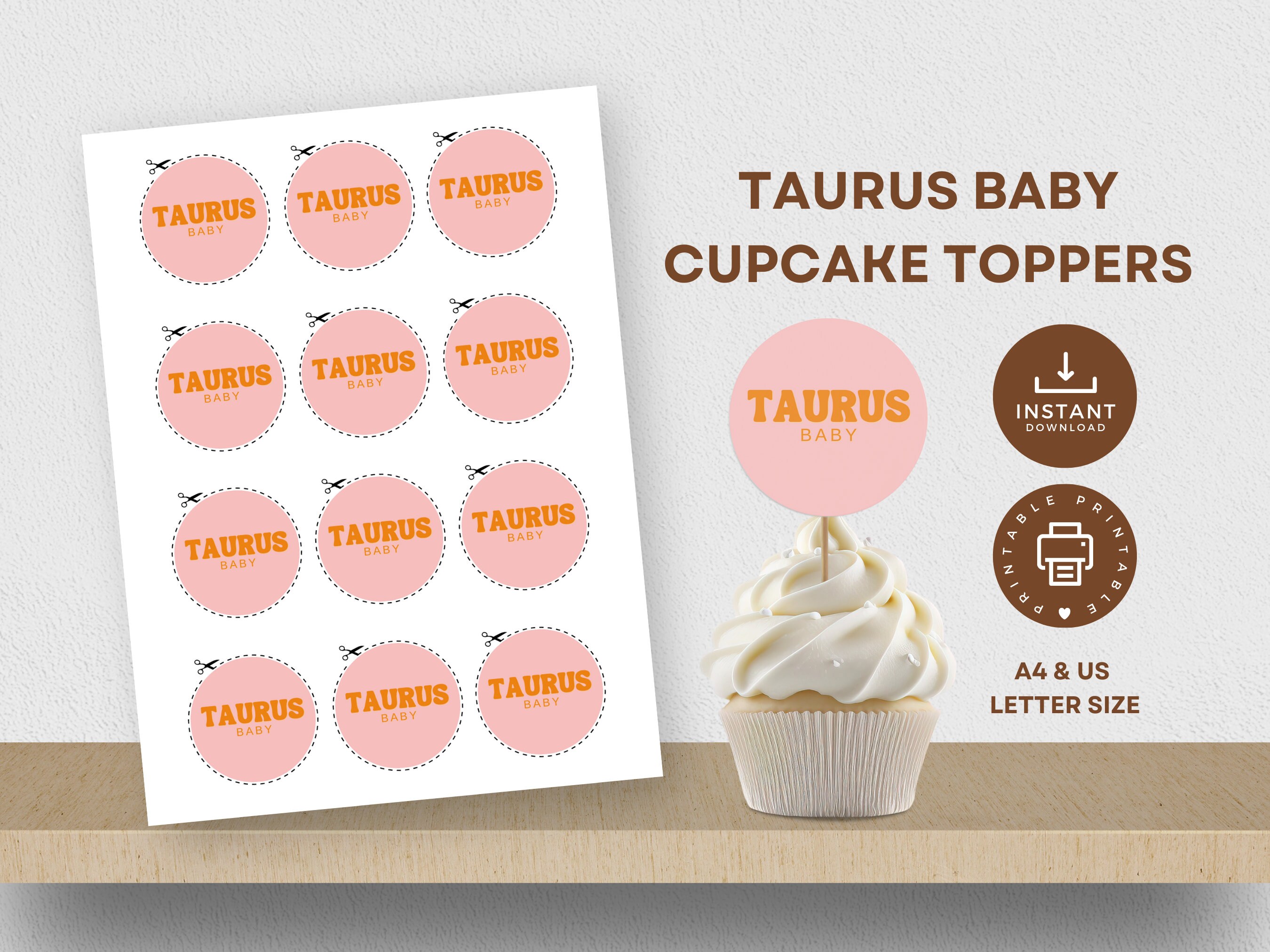 Taurus Baby Cupcake Toppers, Horoscope Birthday Party Decor, Star Sign ...
