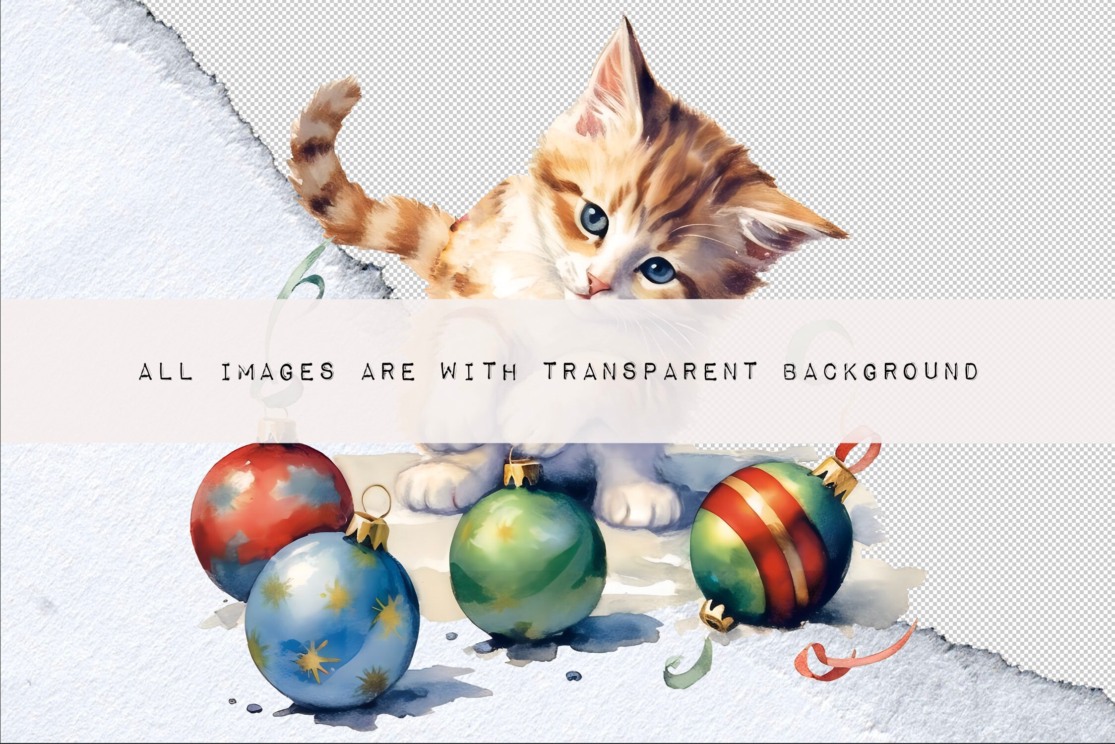 Watercolor Christmas Cats Clipart Xmas Clip Art Kittens Instant ...