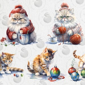 Watercolor Christmas Cats Clipart Xmas Clip Art Kittens Instant ...
