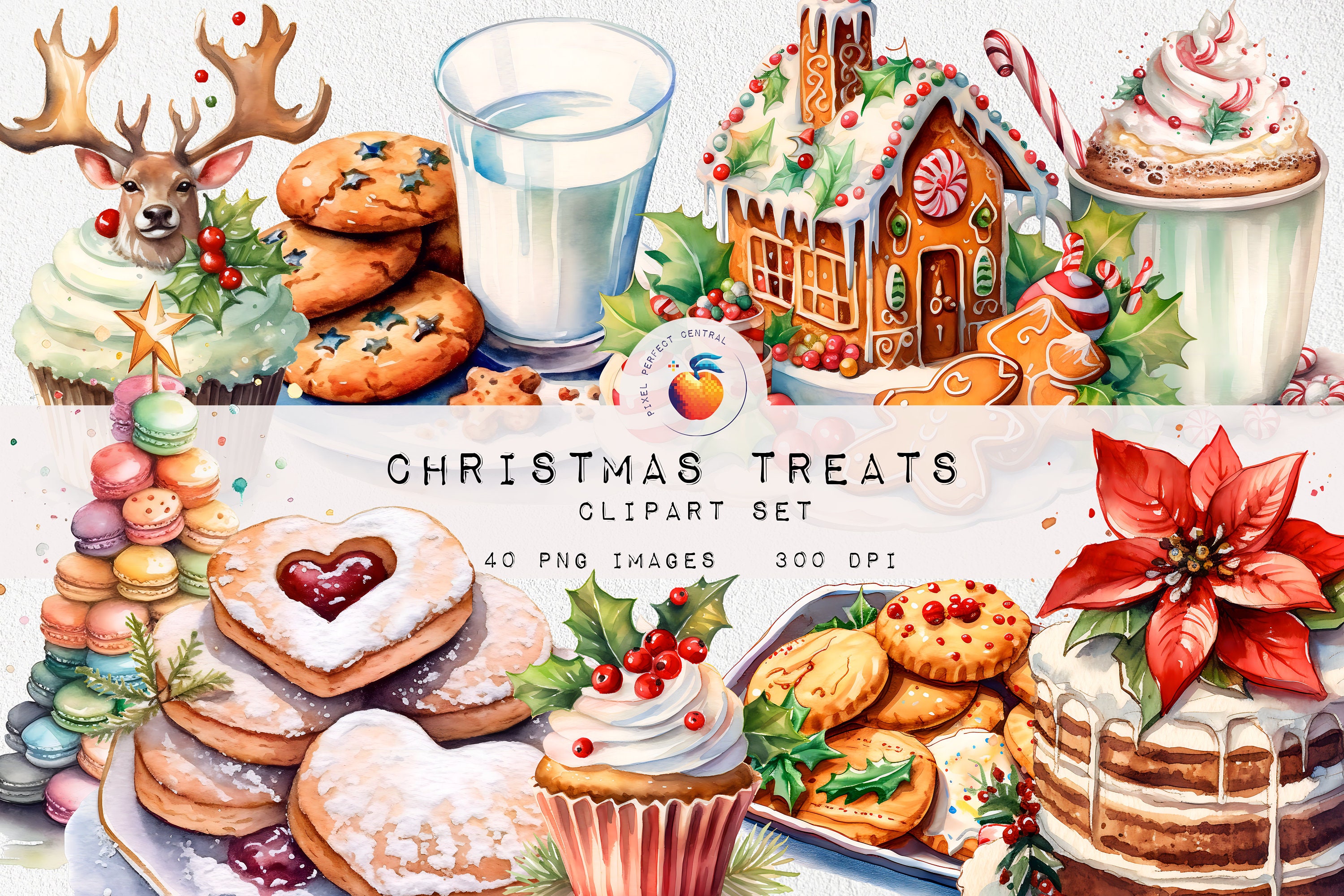 40 PNG Watercolor Christmas Desserts Clipart Christmas Sweets Clip Art ...