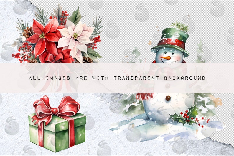Watercolor Christmas Clipart Xmas Clip Art Winter Holidays Instant ...