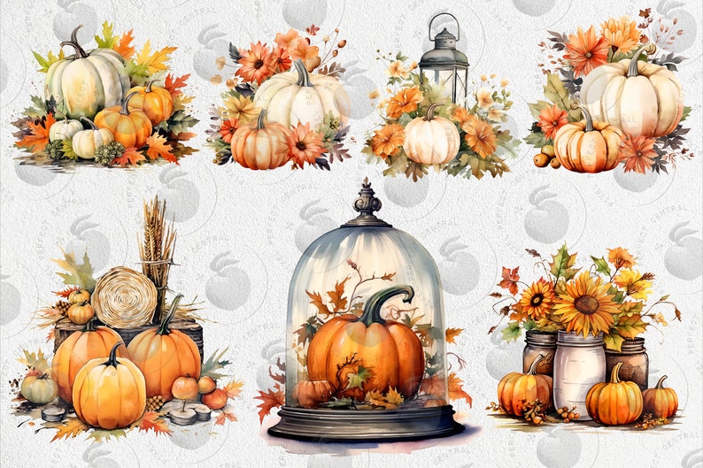 Watercolor Fall Clipart Pumpkin Spice Autumn Instant - Etsy