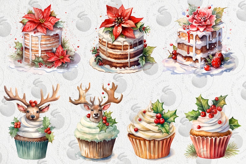 40 PNG Watercolor Christmas Desserts Clipart Christmas Sweets Clip Art ...