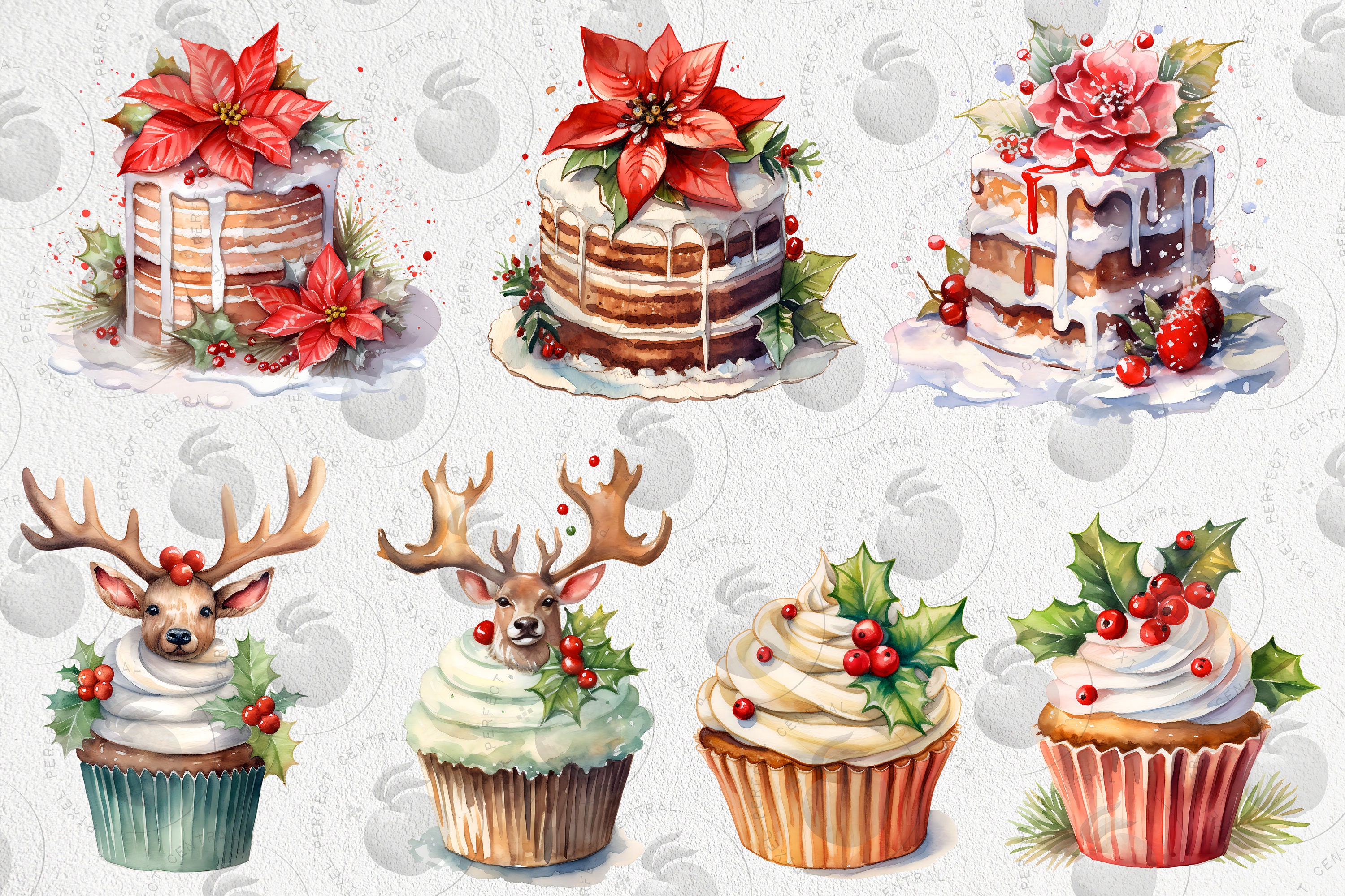 40 PNG Watercolor Christmas Desserts Clipart Christmas Sweets Clip Art ...