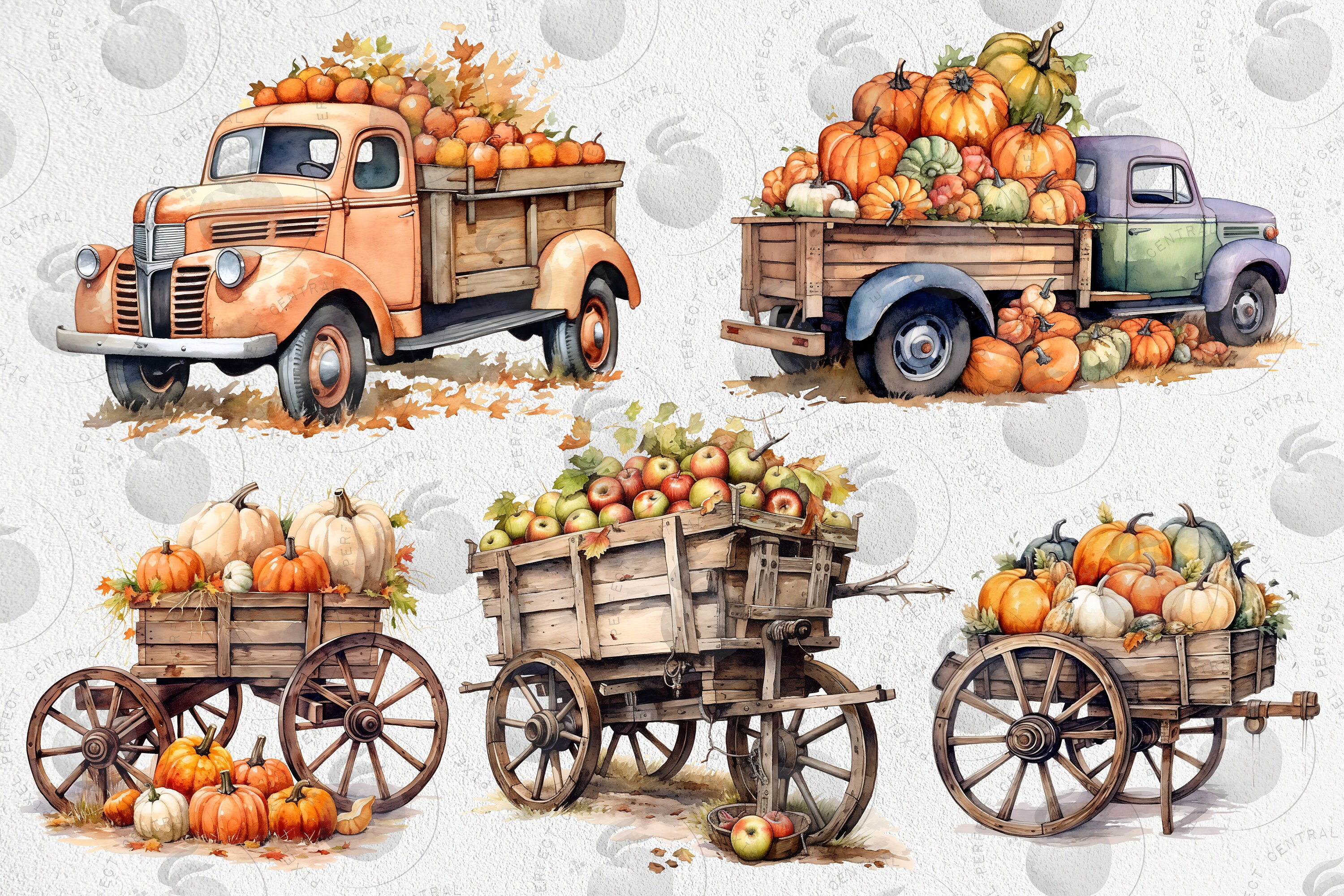 Watercolor Fall Clipart Harvest Season Autumn Pumpkin Instant Download ...