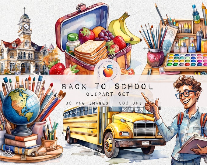 Watercolor Back to School Clipart Back to School Watercolor Instant ...