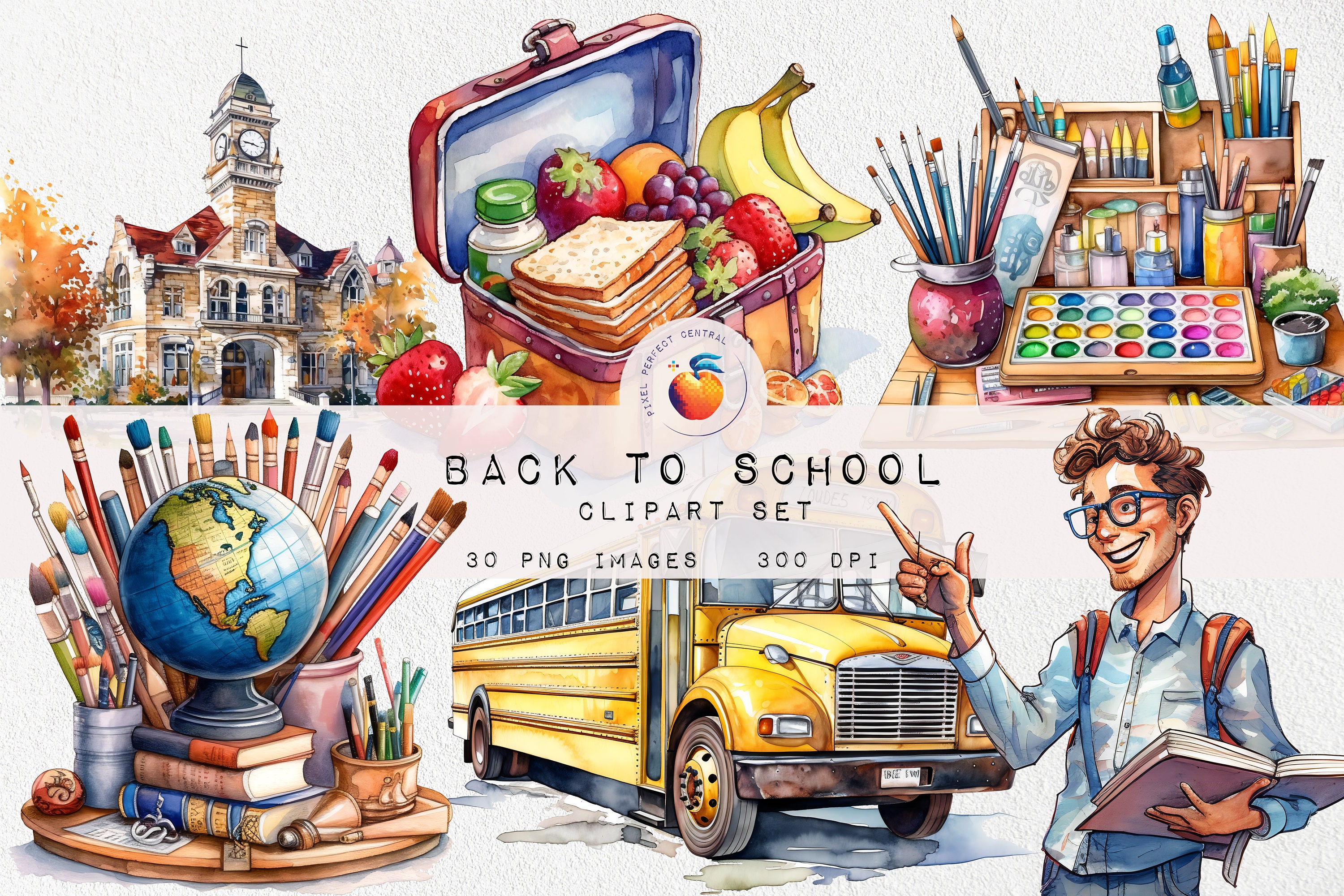 Watercolor Back to School Clipart Back to School Watercolor Instant ...