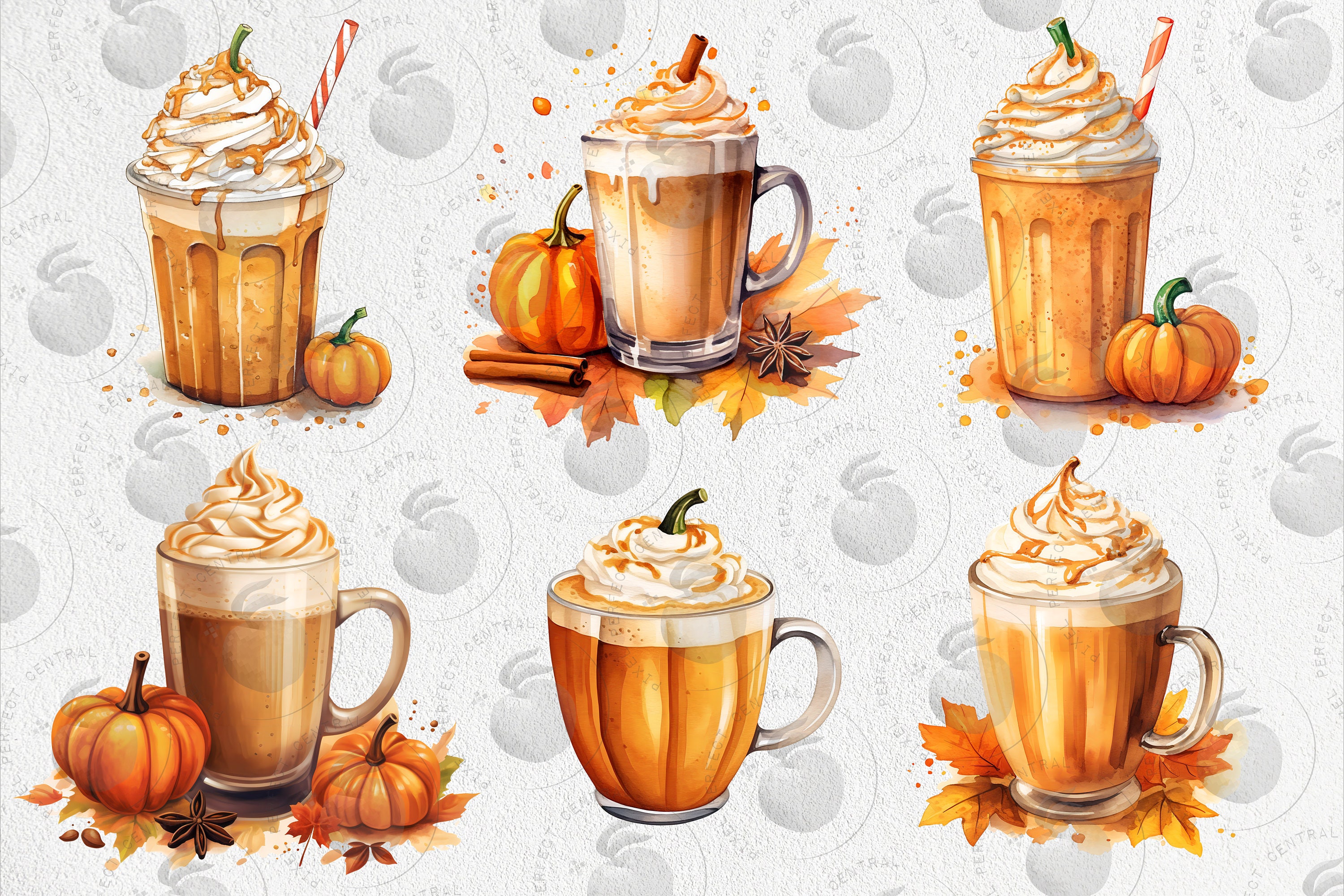 Watercolor Fall Clipart Pumpkin Spice Autumn Instant Download 35 PNG ...