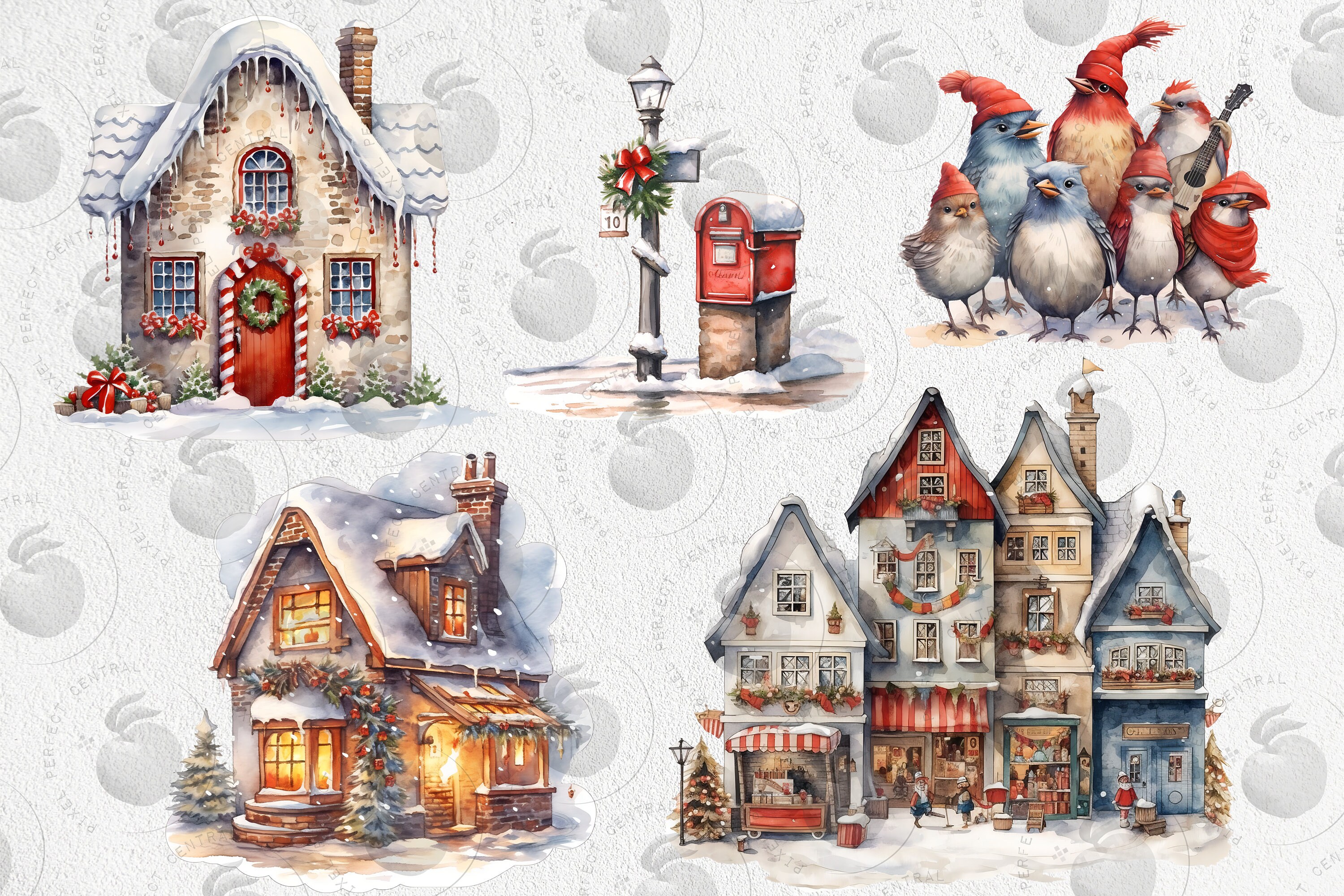 Watercolor Christmas Clipart Xmas Clip Art Winter Holidays Instant ...