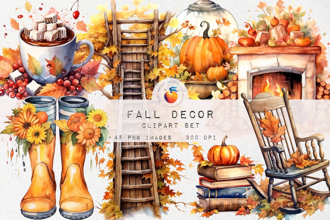Watercolor Fall Decor Clipart Autumn Decor Fall Decoration Instant ...