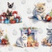 Watercolor Christmas Cats Clipart Xmas Clip Art Kittens Instant ...