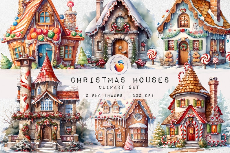Watercolor Christmas House Clipart Gingerbread House Clip Art Xmas ...