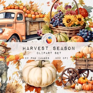 Watercolor Fall Clipart Harvest Season Autumn Pumpkin Instant Download ...