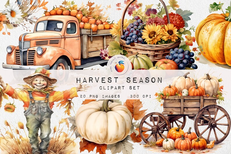 Watercolor Fall Clipart Harvest Season Autumn Pumpkin Instant Download ...
