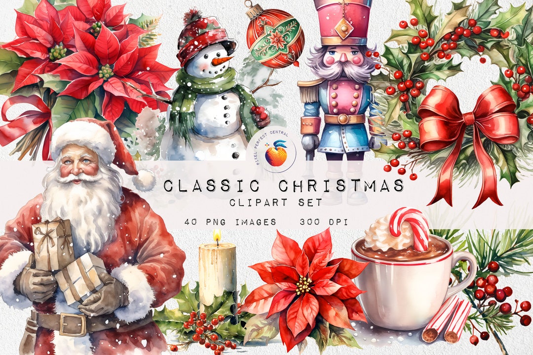 Watercolor Christmas Clipart Xmas Clip Art Winter Holidays Instant ...