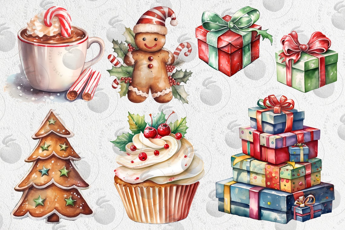 Watercolor Christmas Clipart Xmas Clip Art Winter Holidays Instant ...