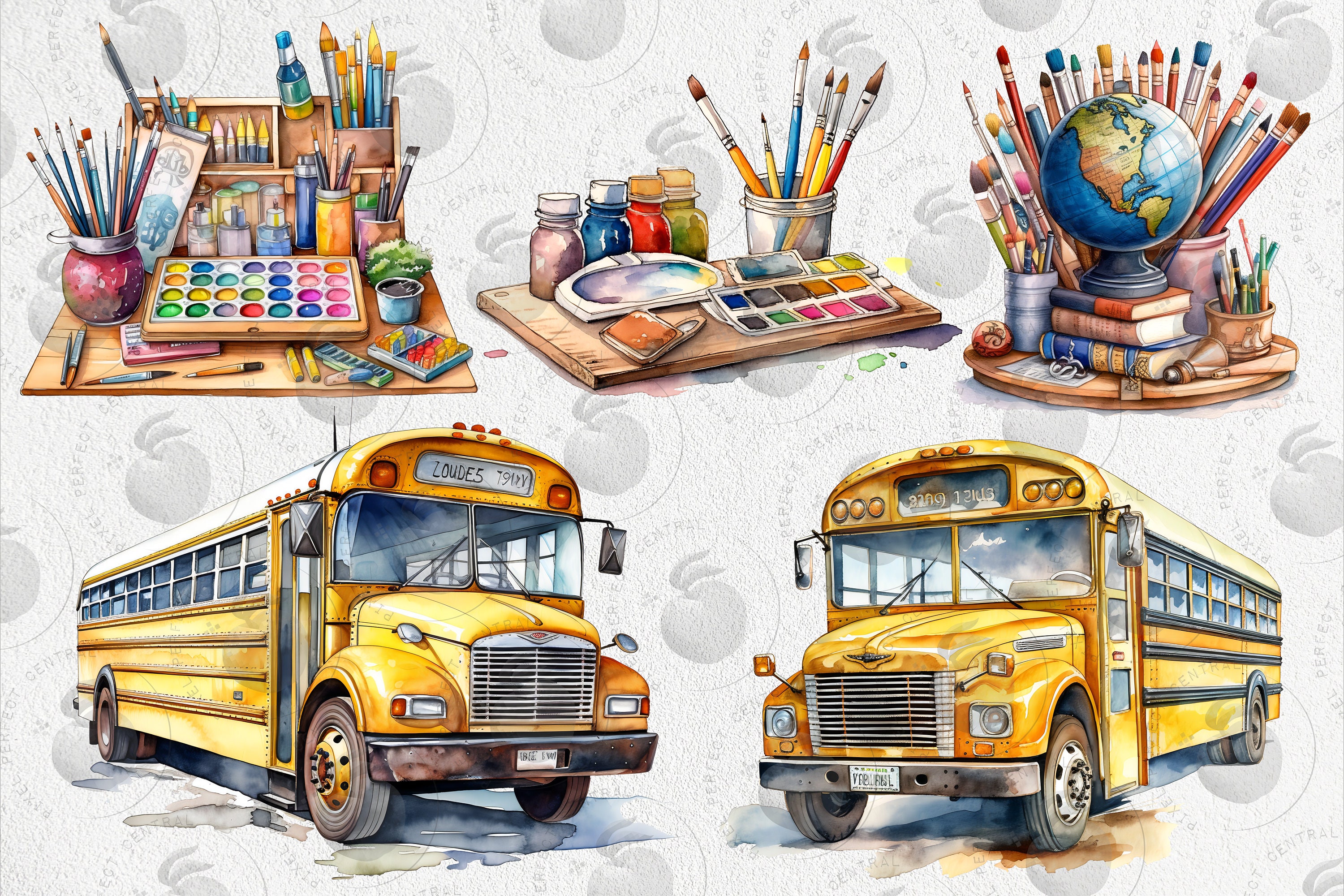Watercolor Back to School Clipart Back to School Watercolor Instant ...