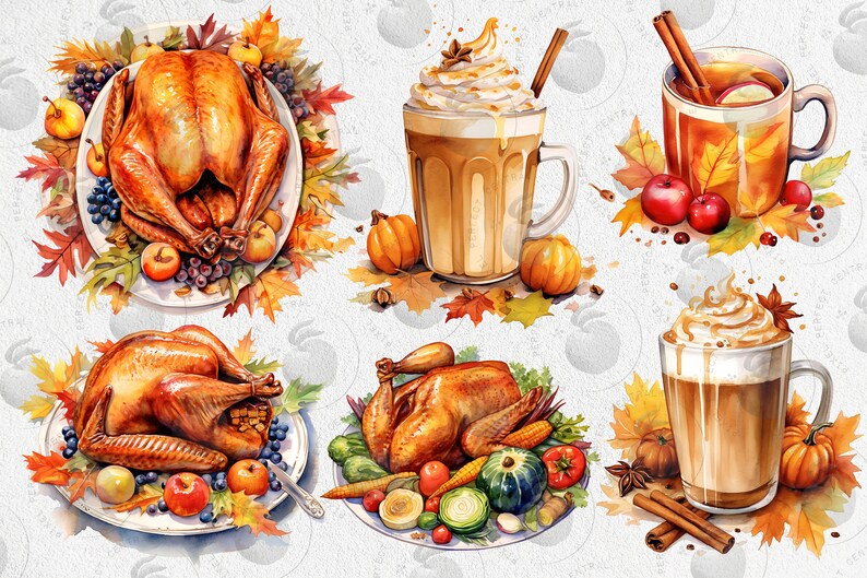 Watercolor Thanksgiving Clipart Pumpkin Spice Turkey Fall Instant ...
