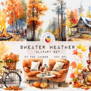 Watercolor Fall Clipart Sweater Weather Autumn Decor Fall Instant ...