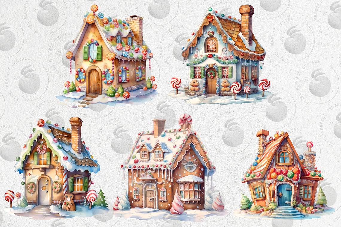Watercolor Christmas House Clipart Gingerbread House Clip Art Xmas ...