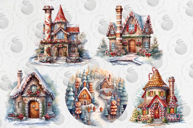 Watercolor Christmas House Clipart Gingerbread House Clip Art Xmas ...