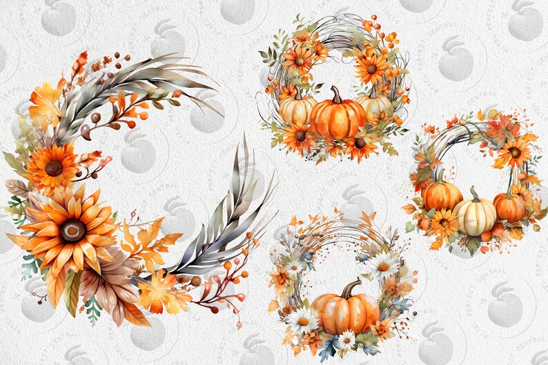 Watercolor Fall Clipart Harvest Season Autumn Pumpkin - Etsy
