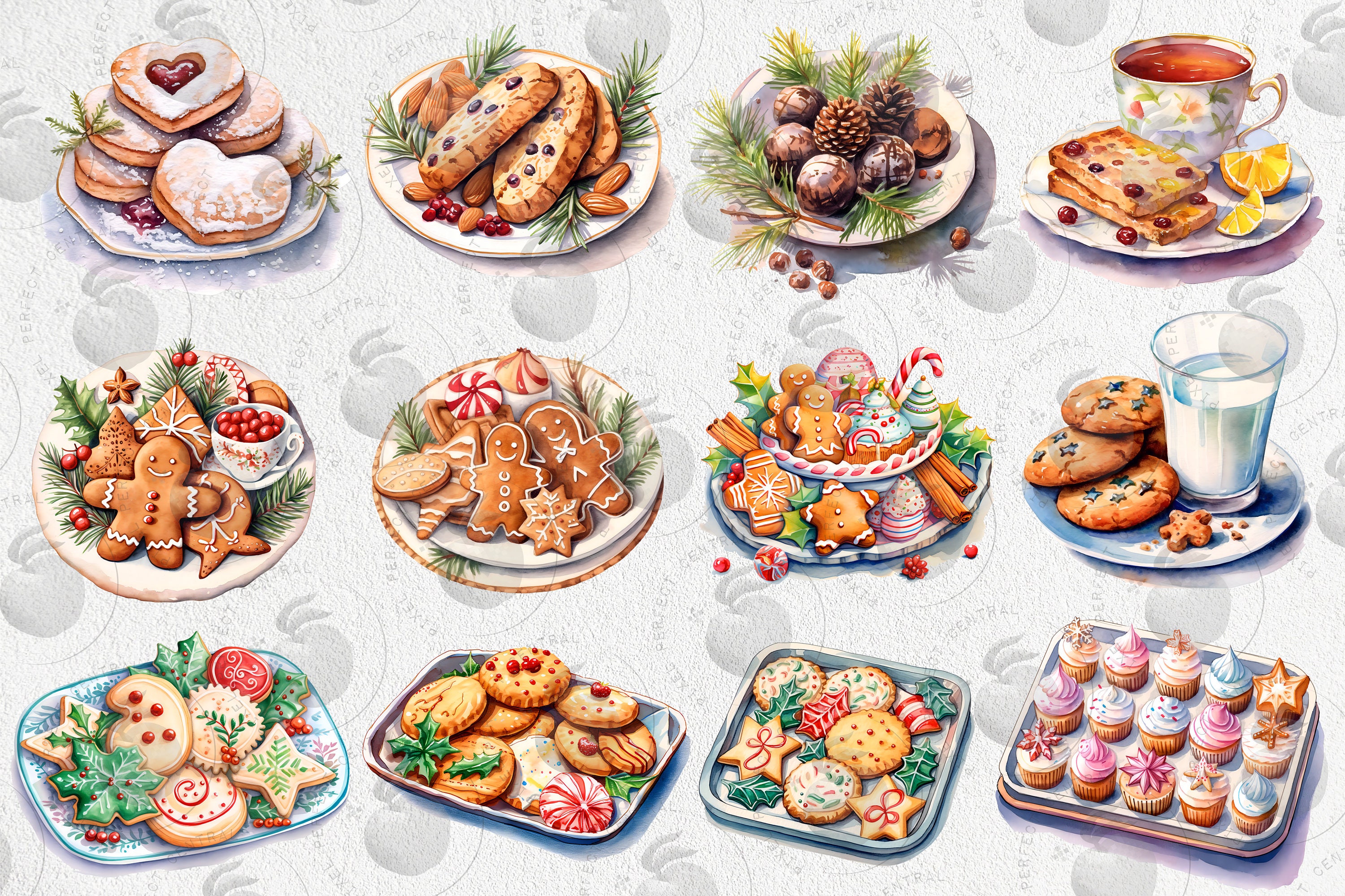 40 PNG Watercolor Christmas Desserts Clipart Christmas Sweets Clip Art ...