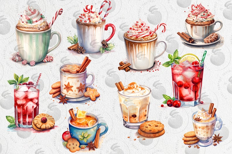 40 PNG Watercolor Christmas Desserts Clipart Christmas Sweets Clip Art ...