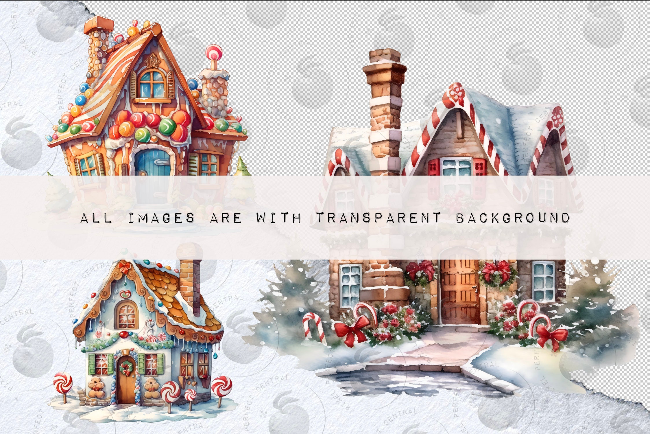 Watercolor Christmas House Clipart Gingerbread House Clip Art Xmas ...