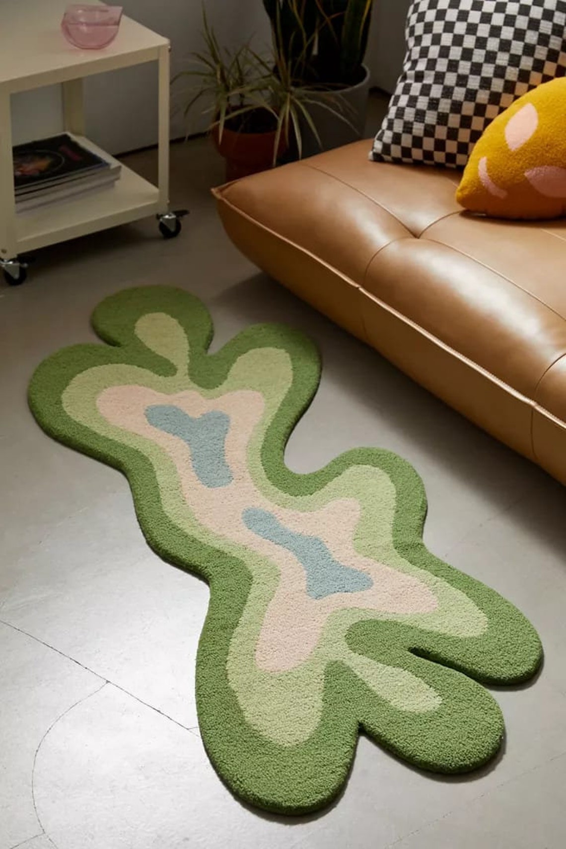Amoeba See Green Irregular Shaped Hand-tufted 100% Wool Handmade Area ...