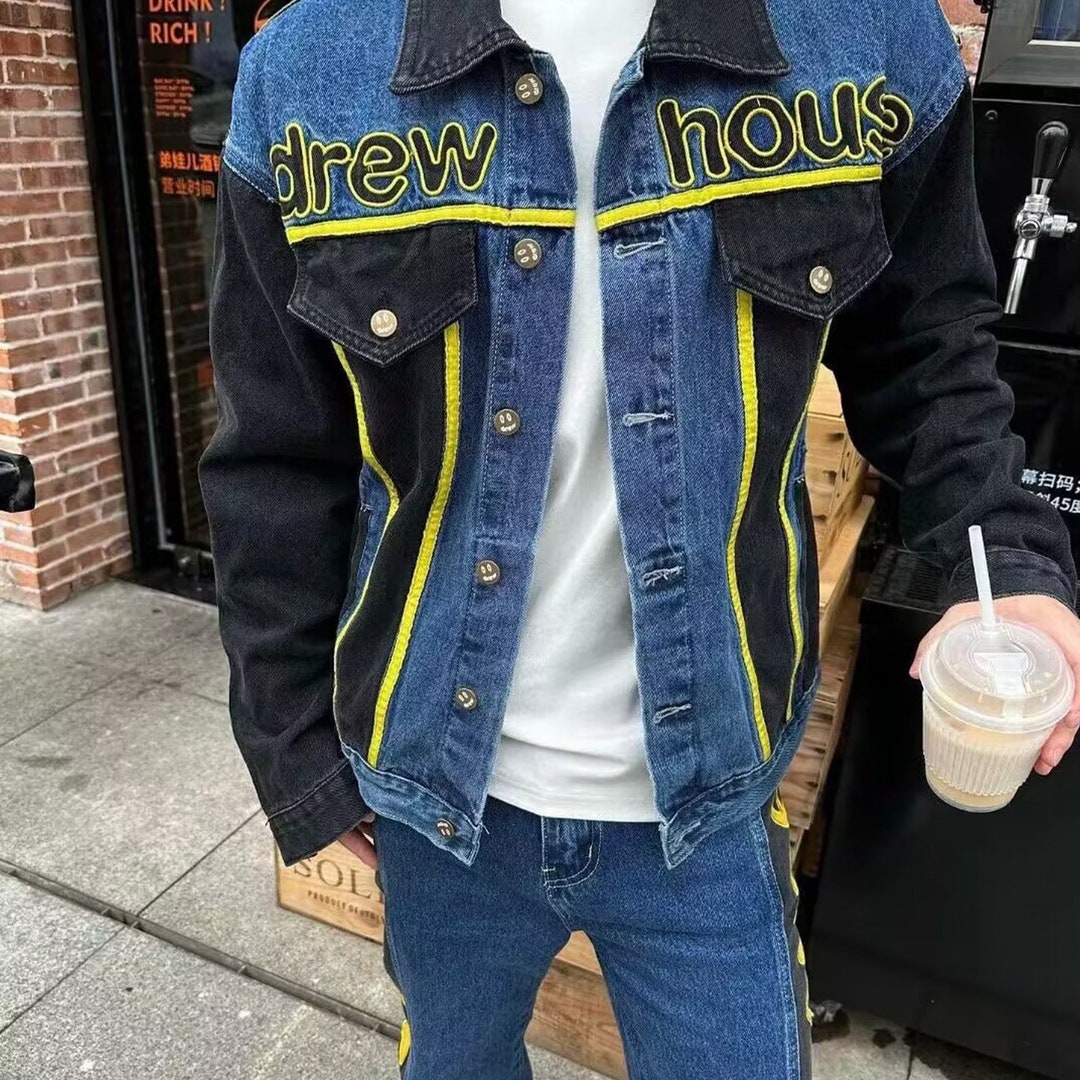 Drew Unisex Denim Jacket Smiley Face Printing Casual Denim - Etsy