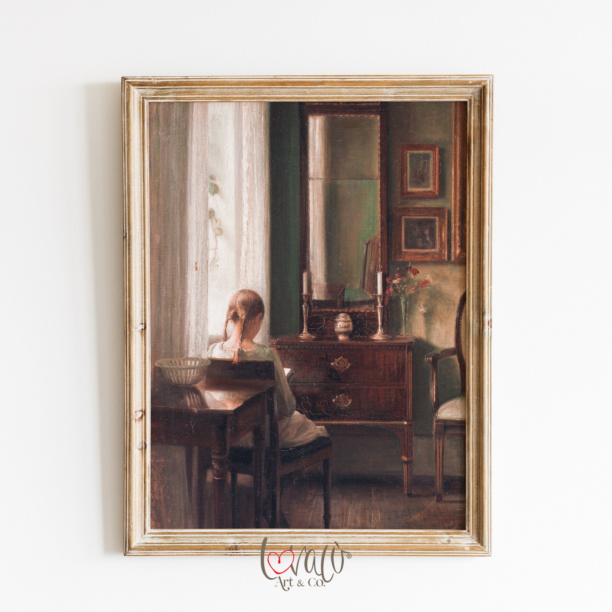 Printable Girl Reading Portrait Painting Dark and Moody Antique Wall ...