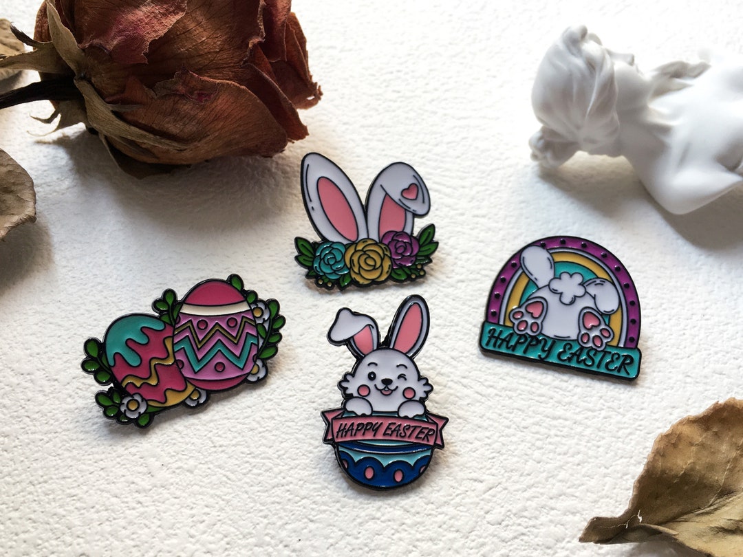 Easter Eggs Bunny Enamel Pin Easter Badge Pins Display Cute Collar Pin ...