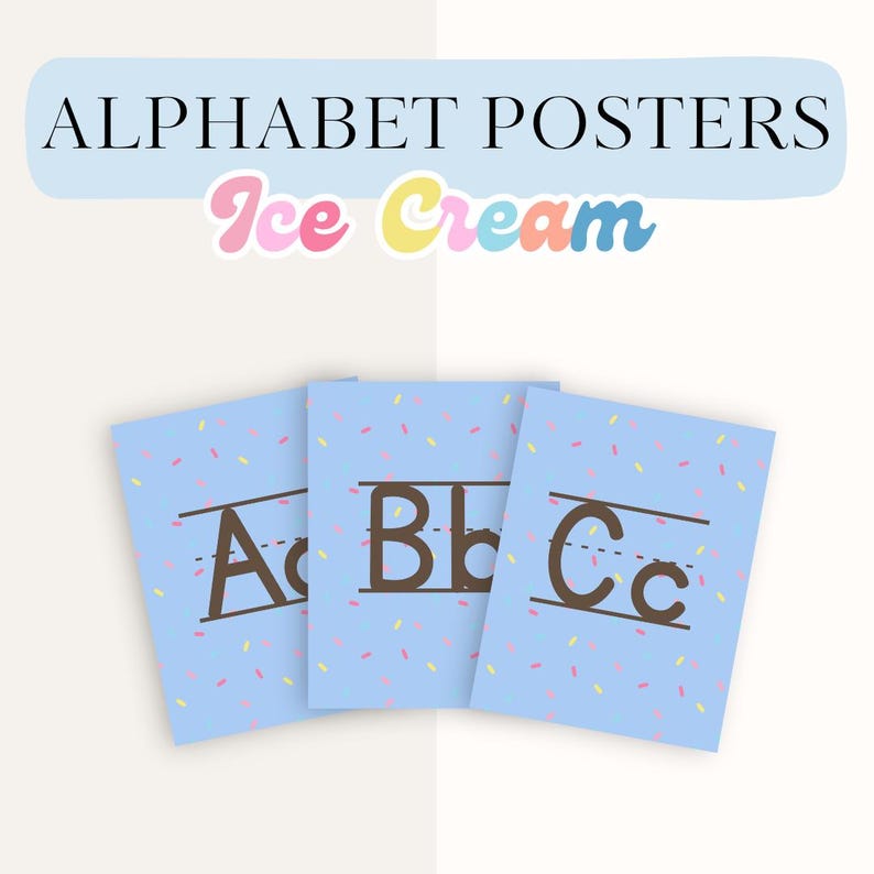 Ice Cream Alphabet Posters Sprinkle ABC Wall Cards Pastel Classroom ...