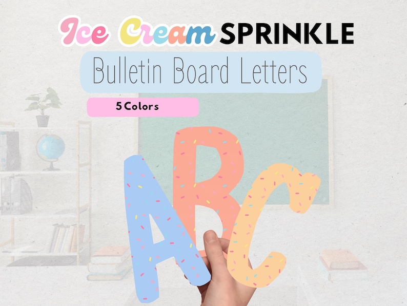 Ice Cream Bulletin Board Letters Printable A-Z Alphabet Pastel Sprinkle ...