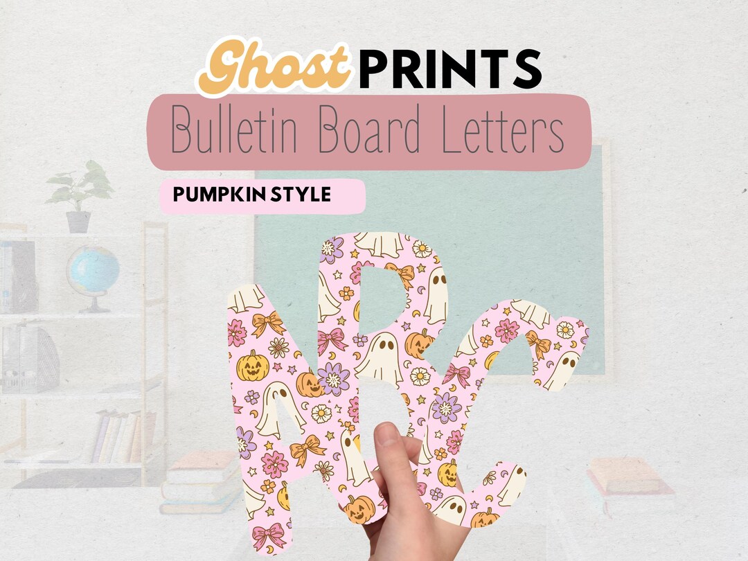 Halloween Bulletin Board Letters Ghost Prints Pumpkin Style Fall ...
