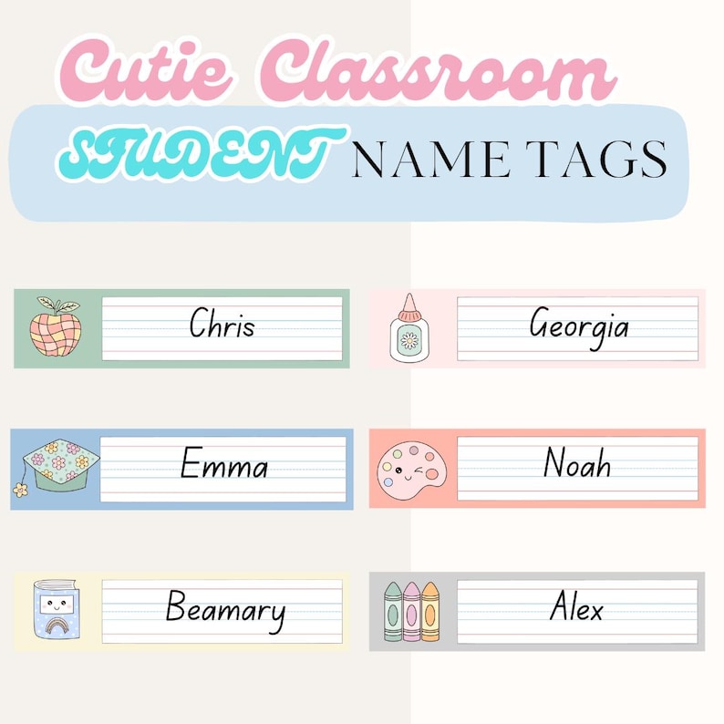 Cute Classroom Desk Name Tags Editable Canva Template Back to School ...