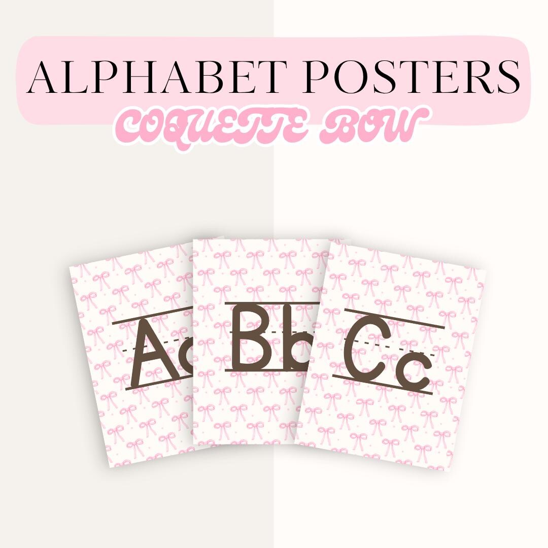 Coquette Bow Alphabet Posters Printable Classroom Decor A-Z Pink Letter ...