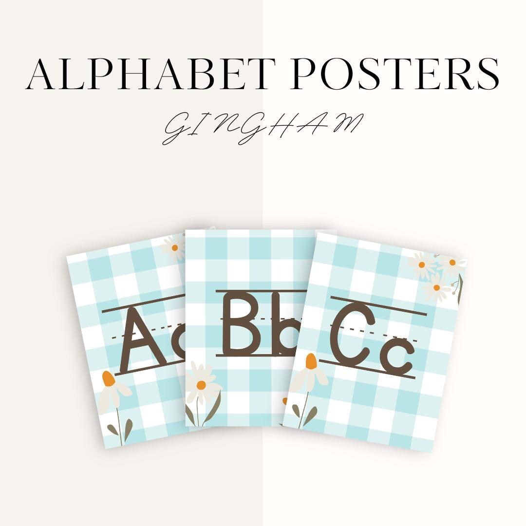 Gingham Watercolor Alphabet Bunting A-Z Classroom Banner Pastel ...