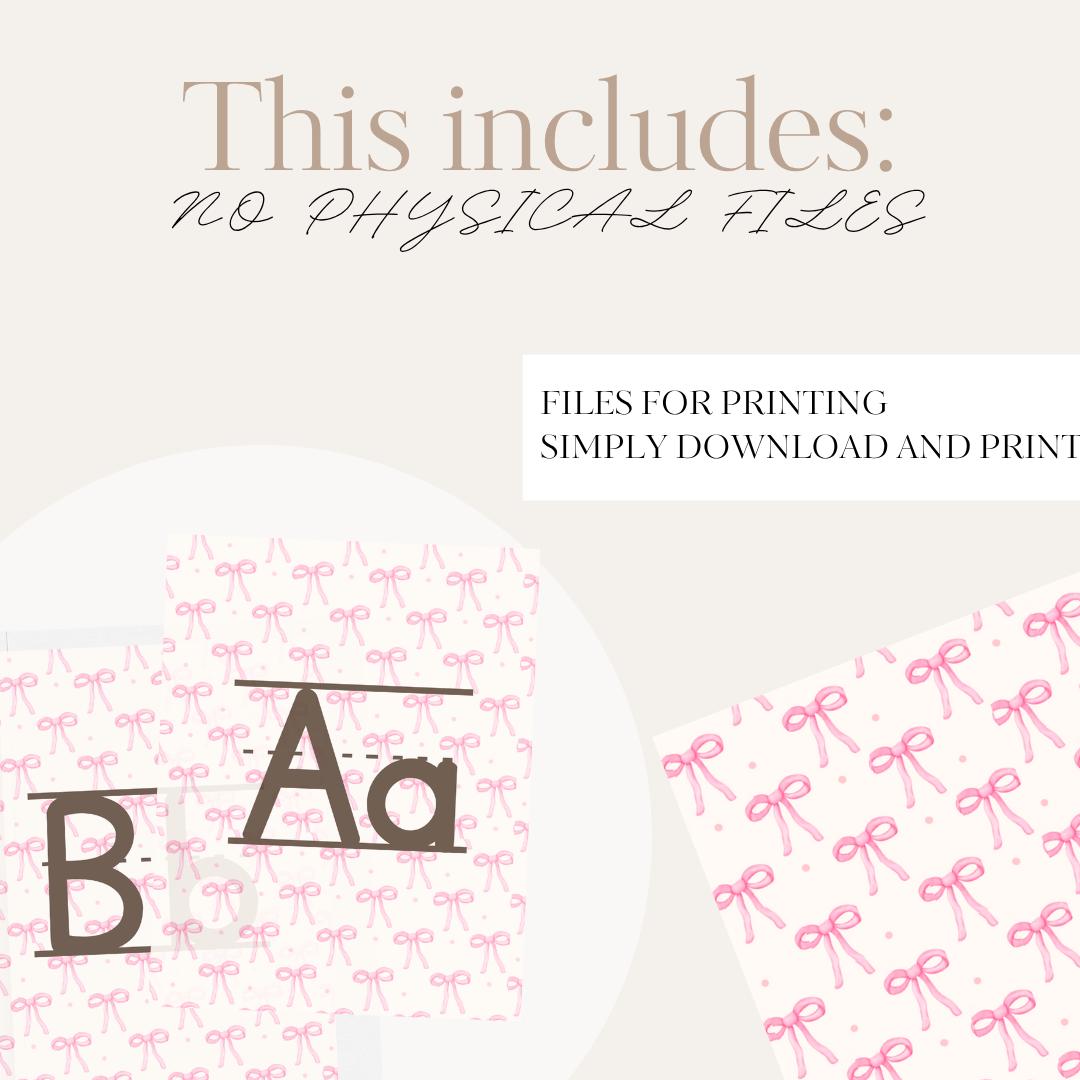 Coquette Bow Alphabet Posters Printable Classroom Decor A-Z Pink Letter ...