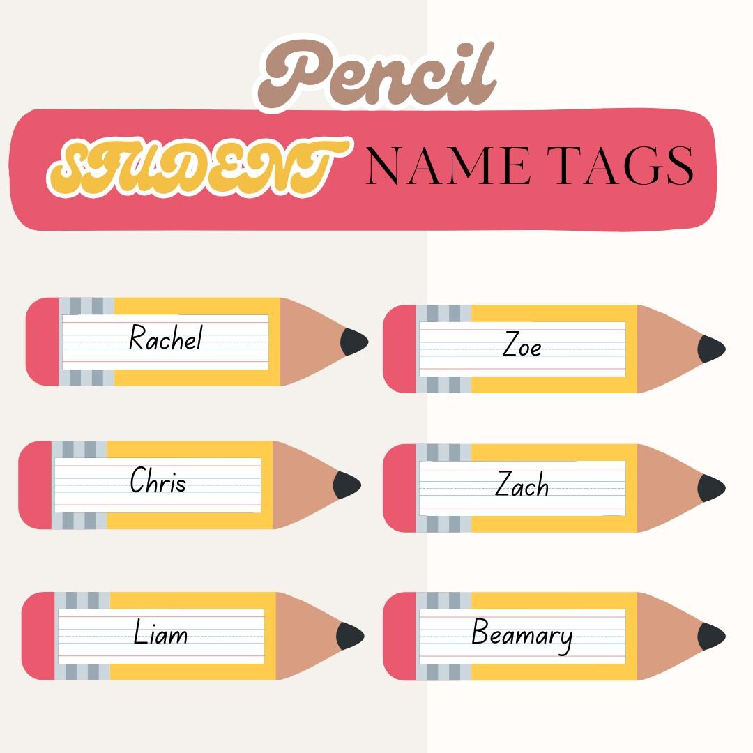 Editable Pencil Name Tags Back to School Student Desk Labels Cute ...