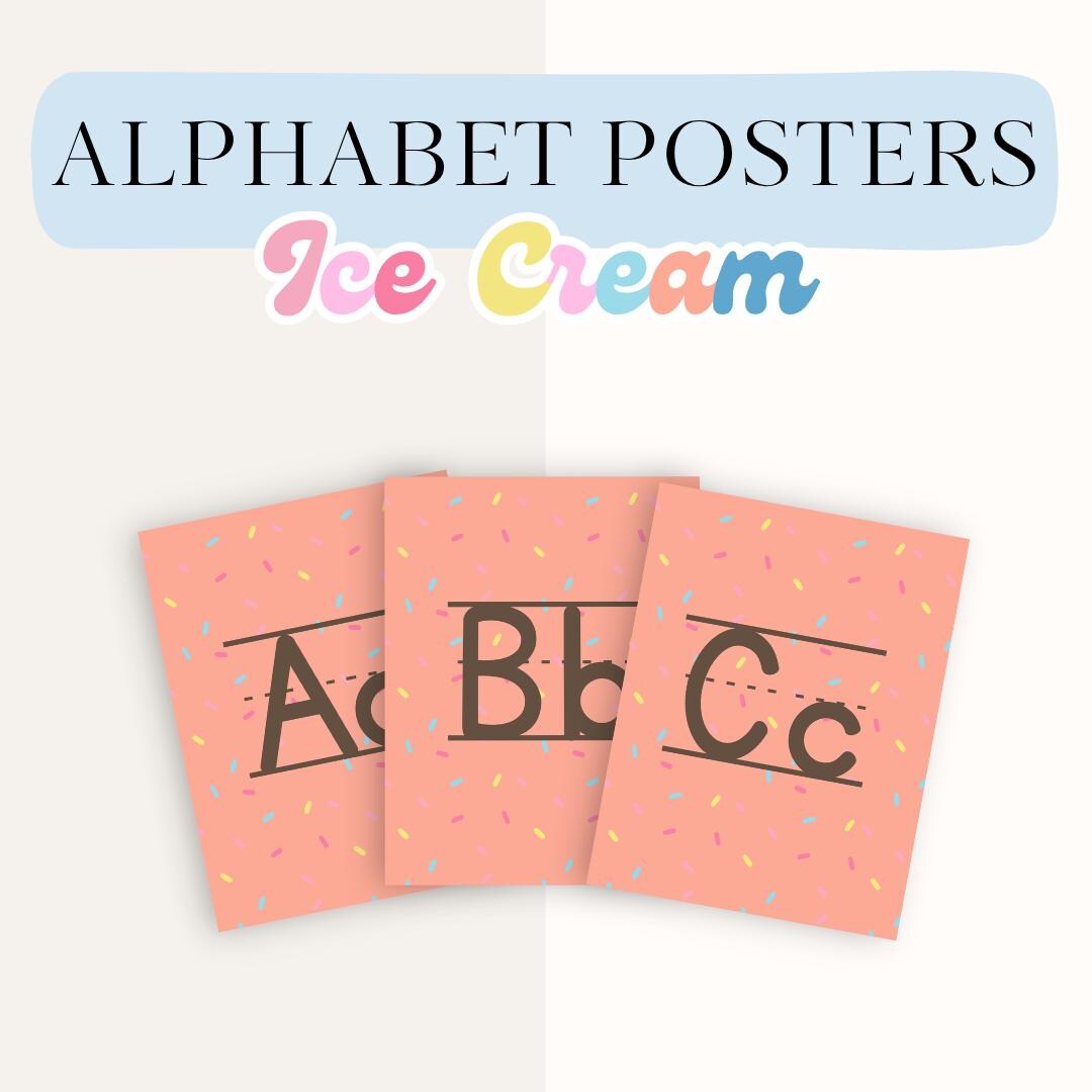 Ice Cream Alphabet Posters Sprinkle ABC Wall Cards Pastel Classroom ...