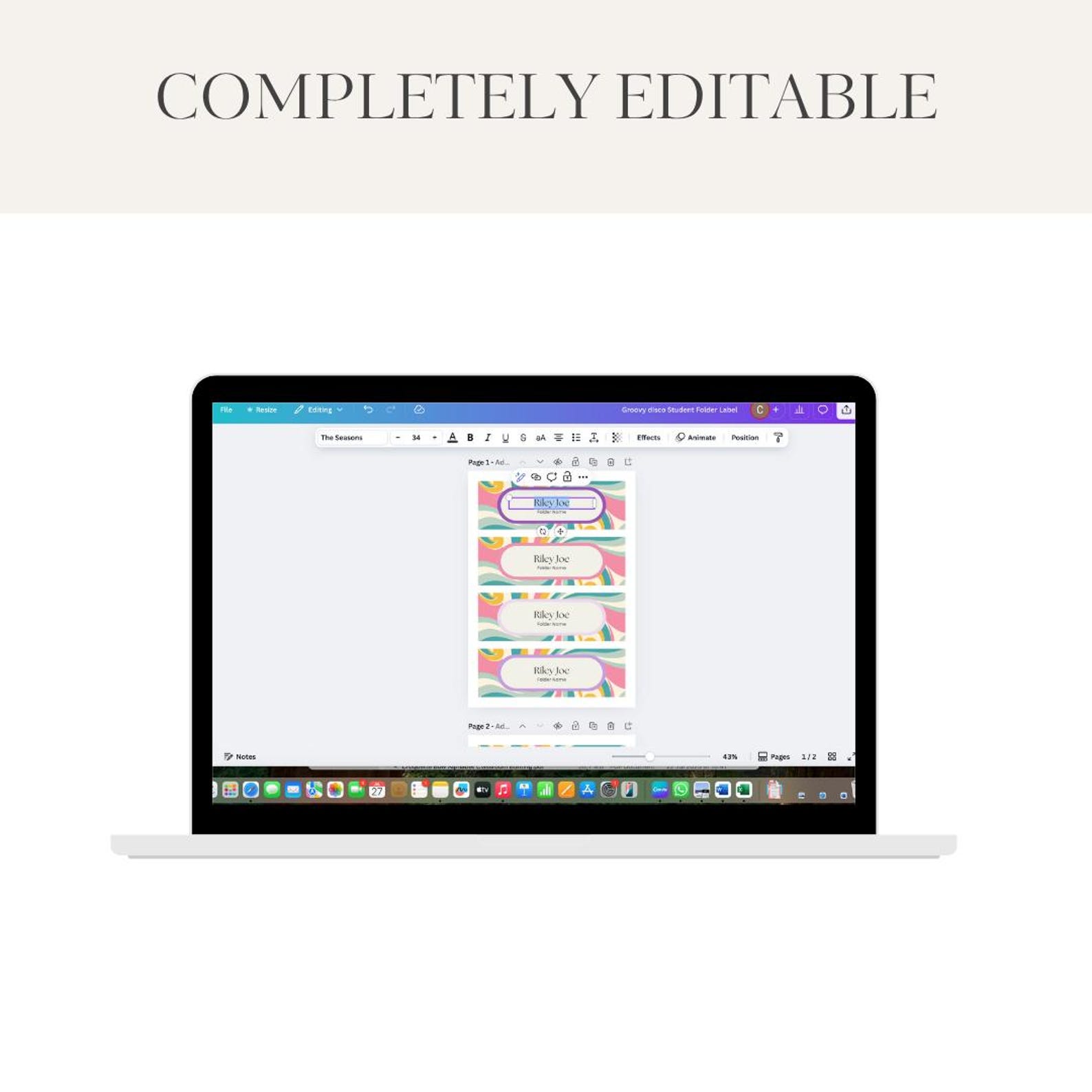Editable Groovy Disco Folder Labels Printable Student Name Tags for ...