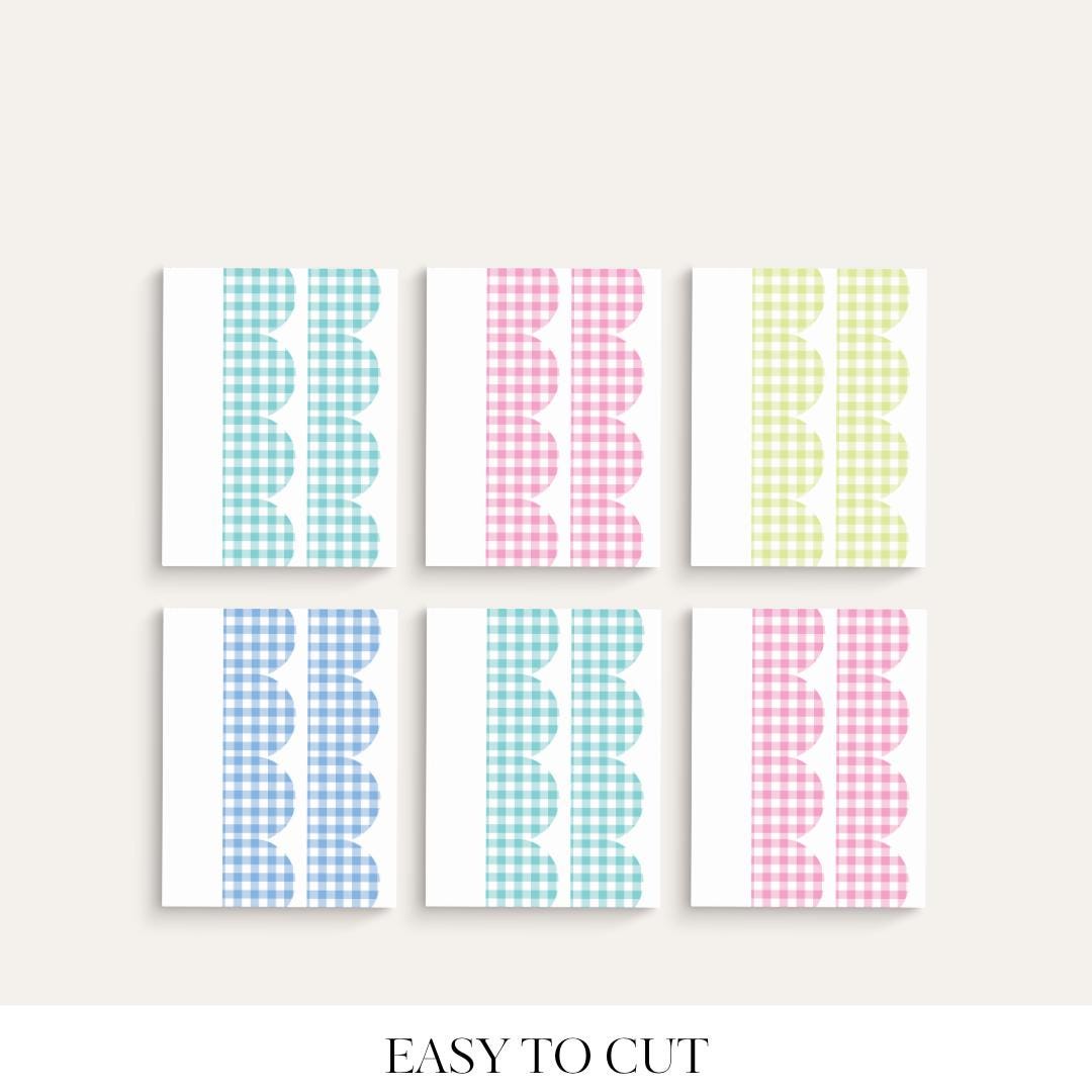 Gingham Bulletin Board Borders | Scalloped Edge Printable Borders ...