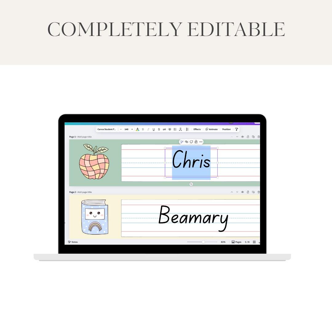 Cute Classroom Desk Name Tags Editable Canva Template Back to School ...