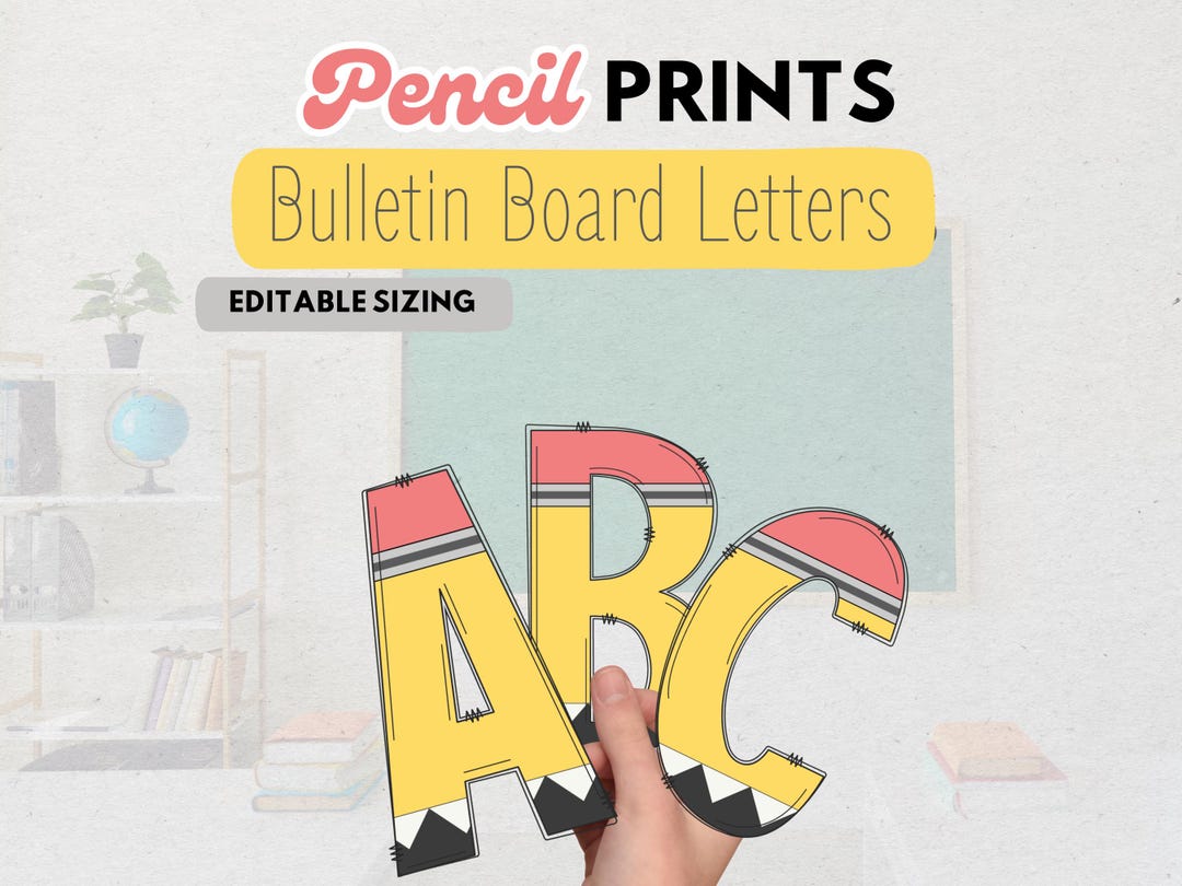 Pencil Bulletin Board Letters A-Z A-z Numbers Punctuation Editable ...