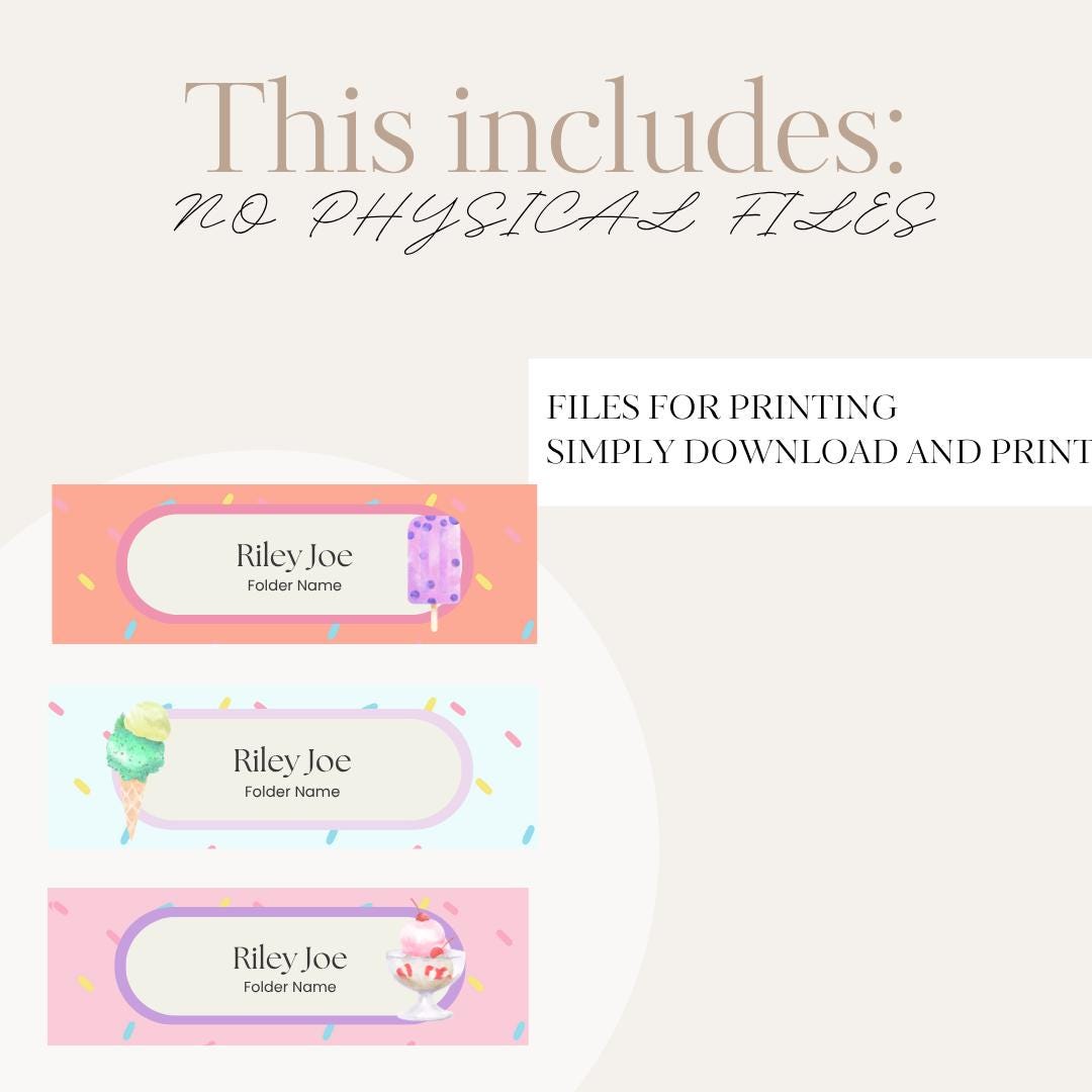 Editable Ice Cream Folder Labels Student Name Tags Canva Template Cute ...