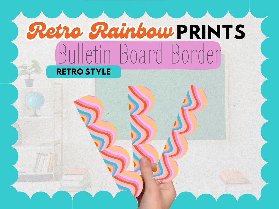 Retro Rainbow Bulletin Board Borders, Printable Classroom Decor (PDF ...