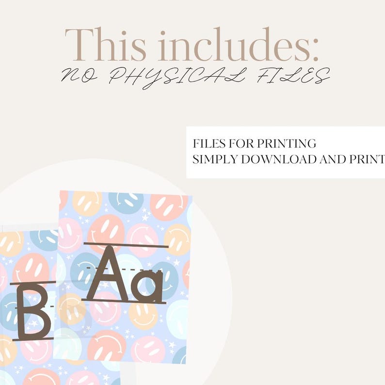 Smiley Alphabet Posters Retro Classroom Decor Printable ABC Wall Cards ...